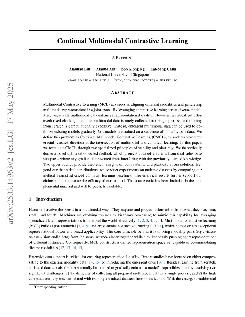 Continual Multimodal Contrastive Learning | alphaXiv