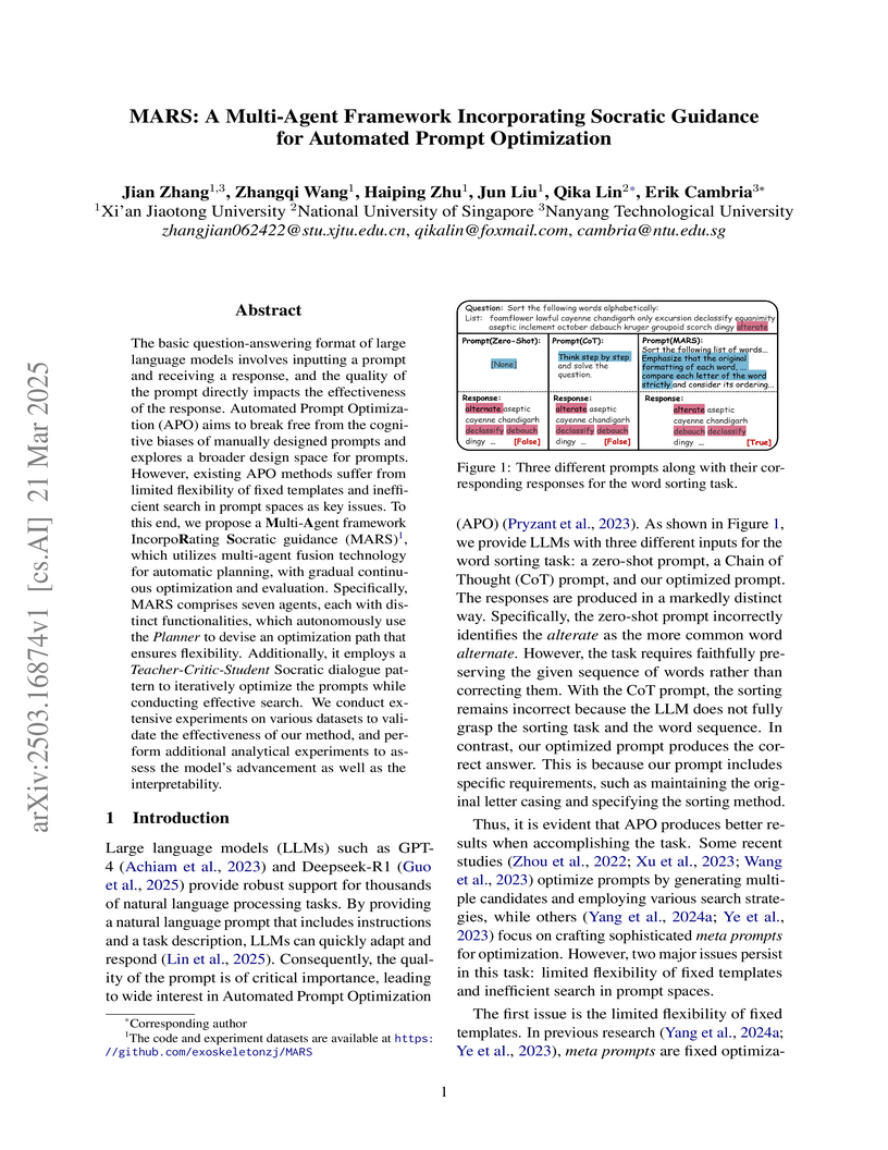 MARS: A Multi-Agent Framework Incorporating Socratic Guidance for Automated Prompt Optimization ...
