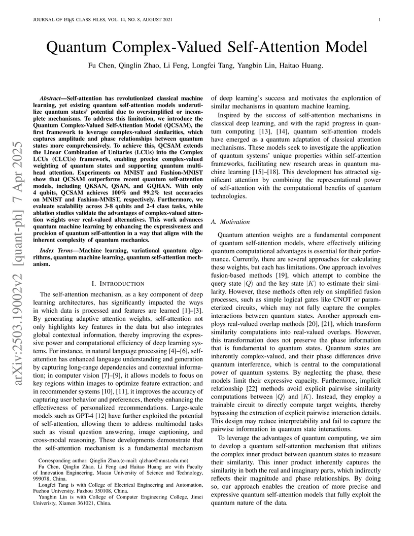 Quantum Complex-Valued Self-Attention Model | alphaXiv