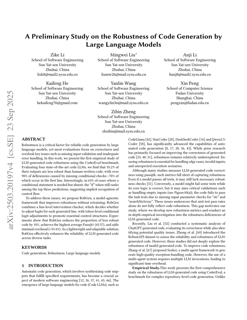 A Preliminary Study on the Robustness of Code Generation by Large ...