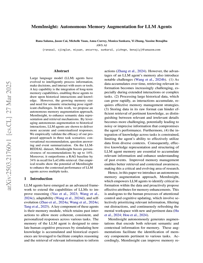 MemInsight: Autonomous Memory Augmentation for LLM Agents | alphaXiv