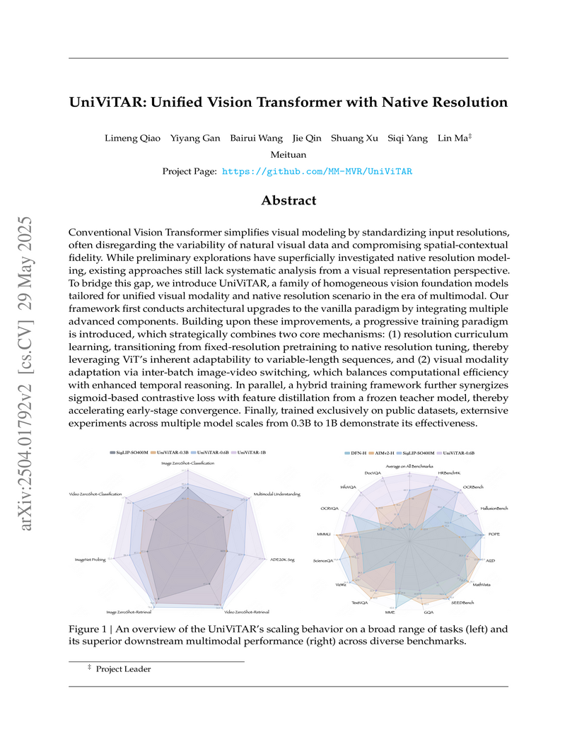 UniViTAR: Unified Vision Transformer with Native Resolution | alphaXiv