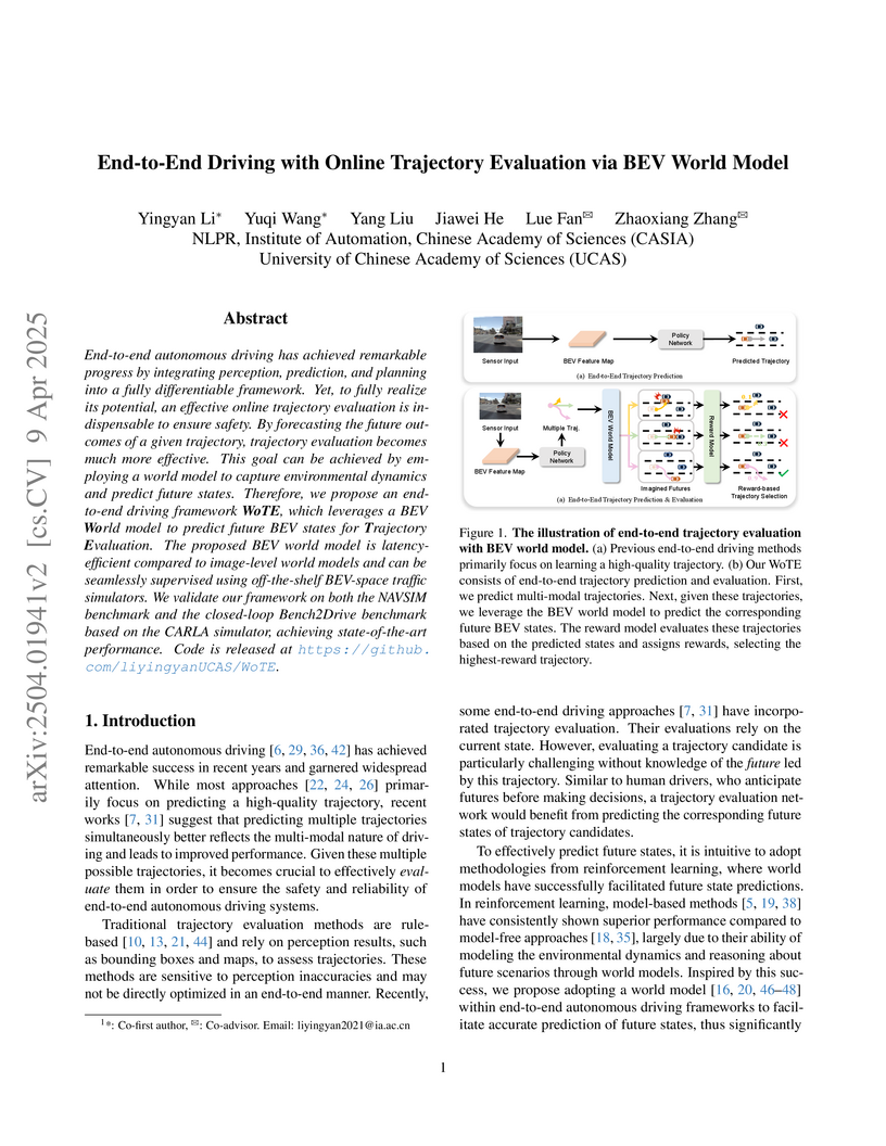 End-to-End Driving with Online Trajectory Evaluation via BEV World ...