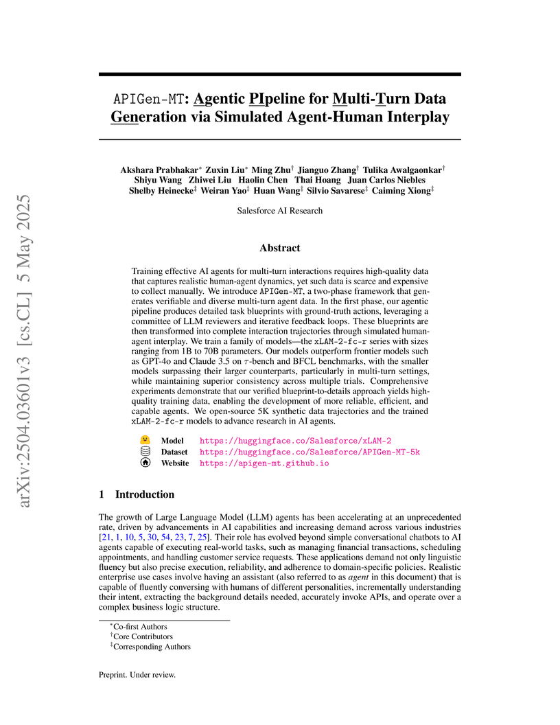 APIGen-MT: Agentic Pipeline for Multi-Turn Data Generation via Simulated Agent-Human Interplay ...