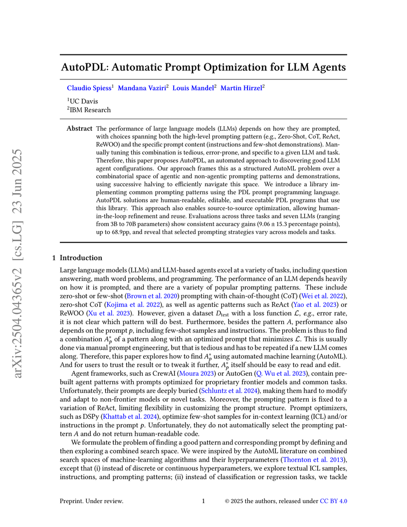 AutoPDL: Automatic Prompt Optimization for LLM Agents | alphaXiv