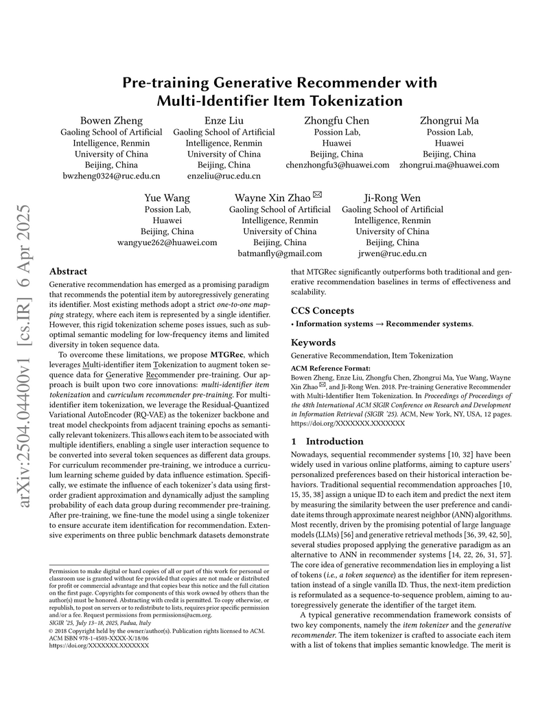 Pre-training Generative Recommender with Multi-Identifier Item Tokenization | alphaXiv