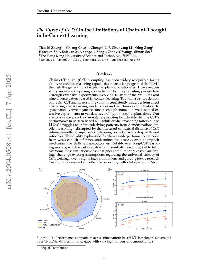 The Curse of CoT: On the Limitations of Chain-of-Thought in In-Context Learning | alphaXiv