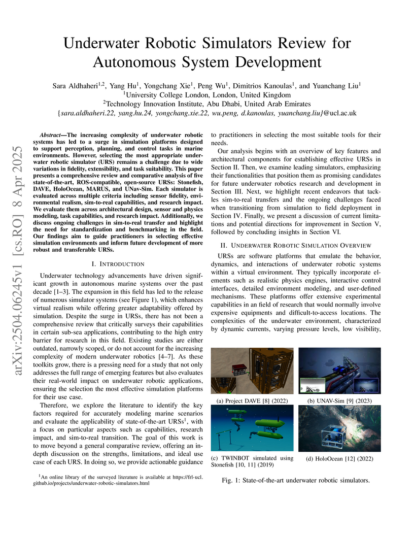 Underwater Robotic Simulators Review for Autonomous System Development | alphaXiv