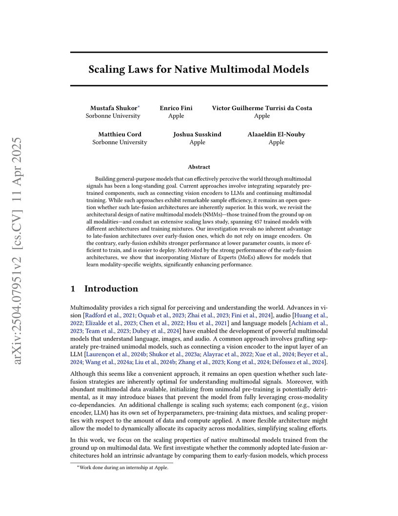 Scaling Laws for Native Multimodal Models | alphaXiv