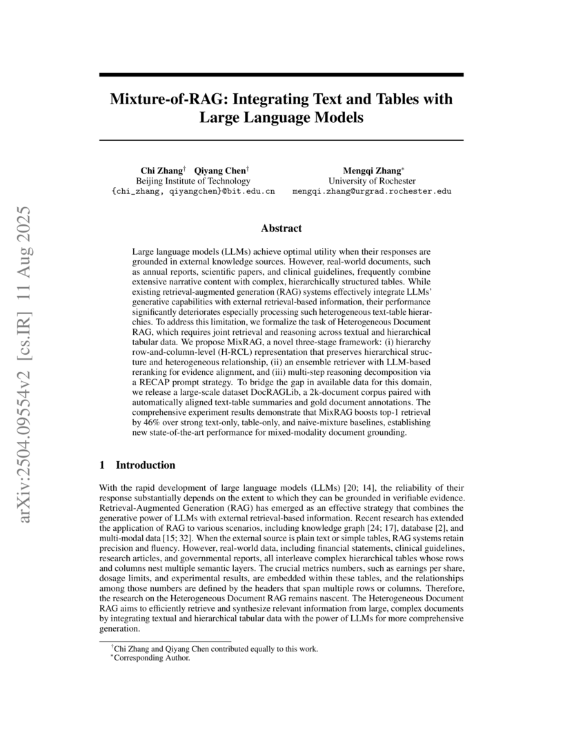 Mixture-of-RAG: Integrating Text and Tables with Large Language Models | alphaXiv