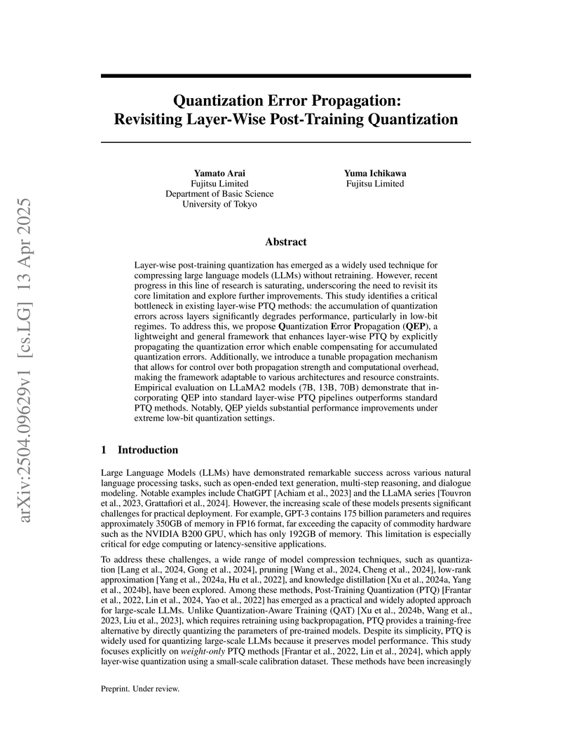 Quantization Error Propagation: Revisiting Layer-Wise Post-Training Quantization | alphaXiv
