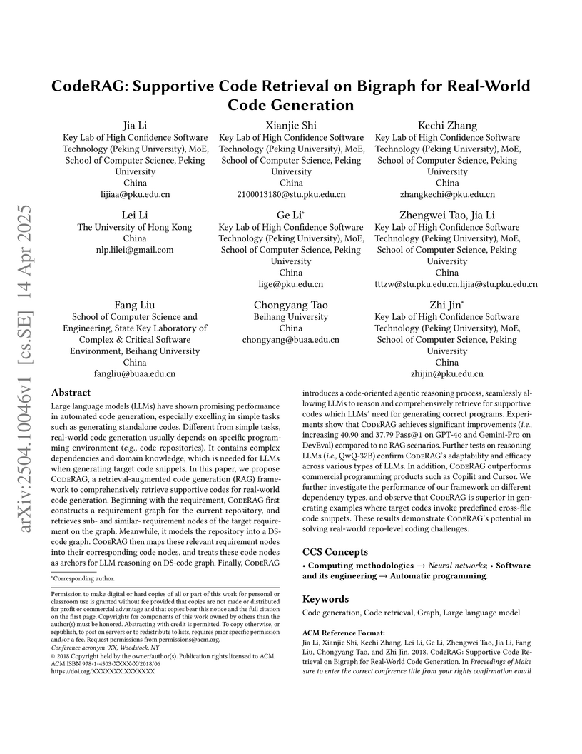 CodeRAG: Supportive Code Retrieval on Bigraph for Real-World Code Generation | alphaXiv