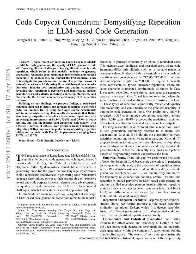 Code Copycat Conundrum: Demystifying Repetition in LLM-based Code Generation | alphaXiv