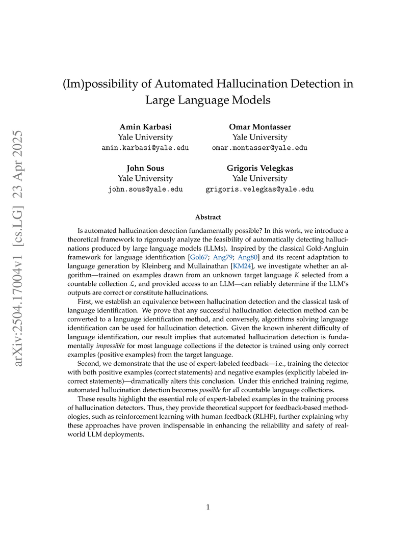 (Im)possibility of Automated Hallucination Detection in Large Language Models | alphaXiv