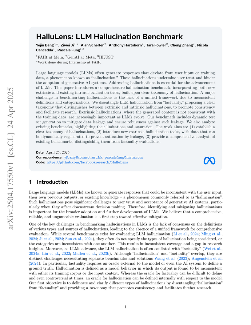 HalluLens: LLM Hallucination Benchmark | alphaXiv