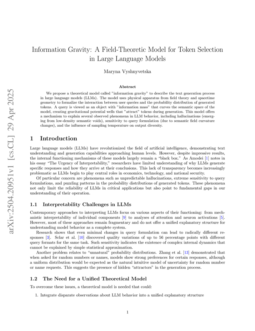 Information Gravity: A Field-Theoretic Model for Token Selection in Large Language Models | alphaXiv
