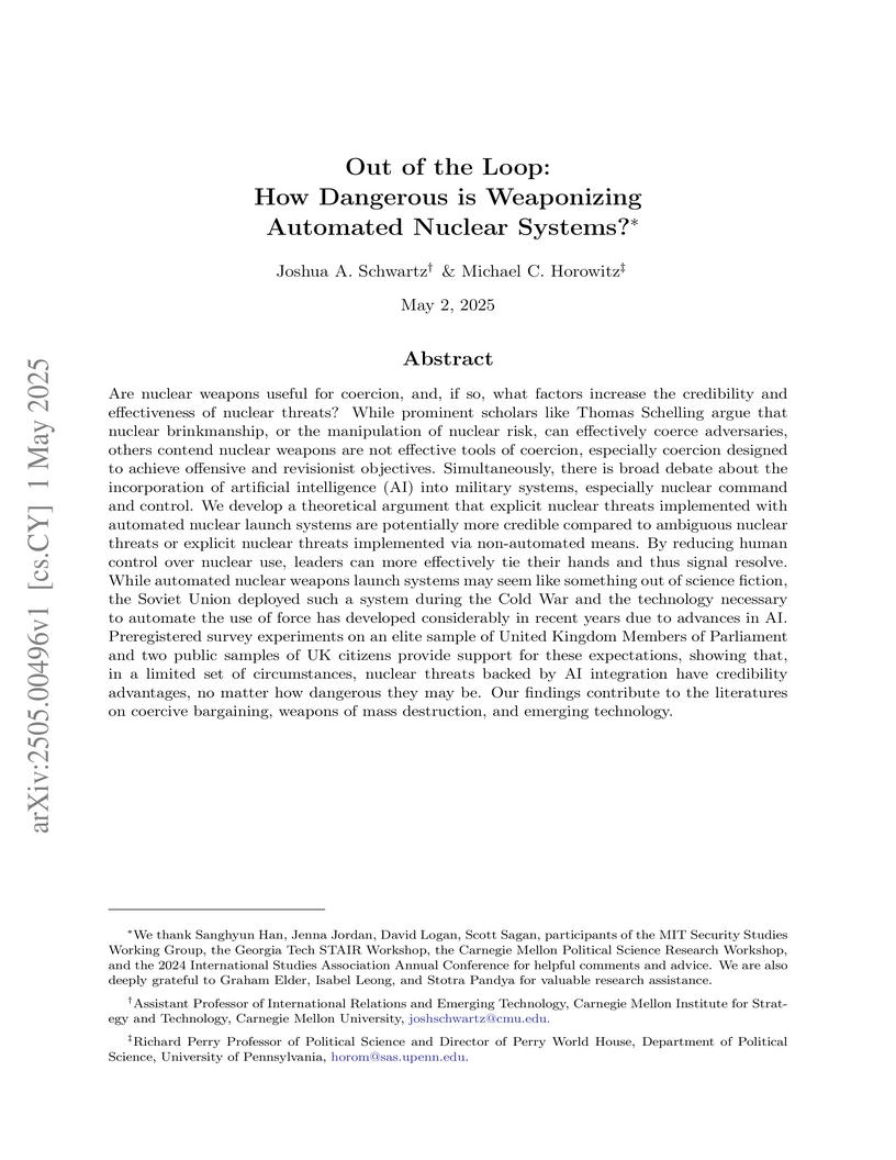 Out of the Loop Again: How Dangerous is Weaponizing Automated Nuclear Systems? | alphaXiv