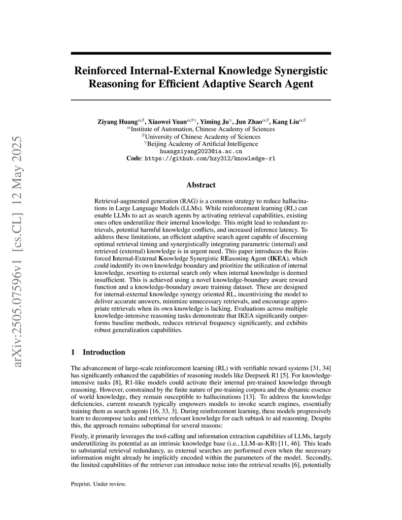 Reinforced Internal-External Knowledge Synergistic Reasoning for Efficient Adaptive Search Agent ...
