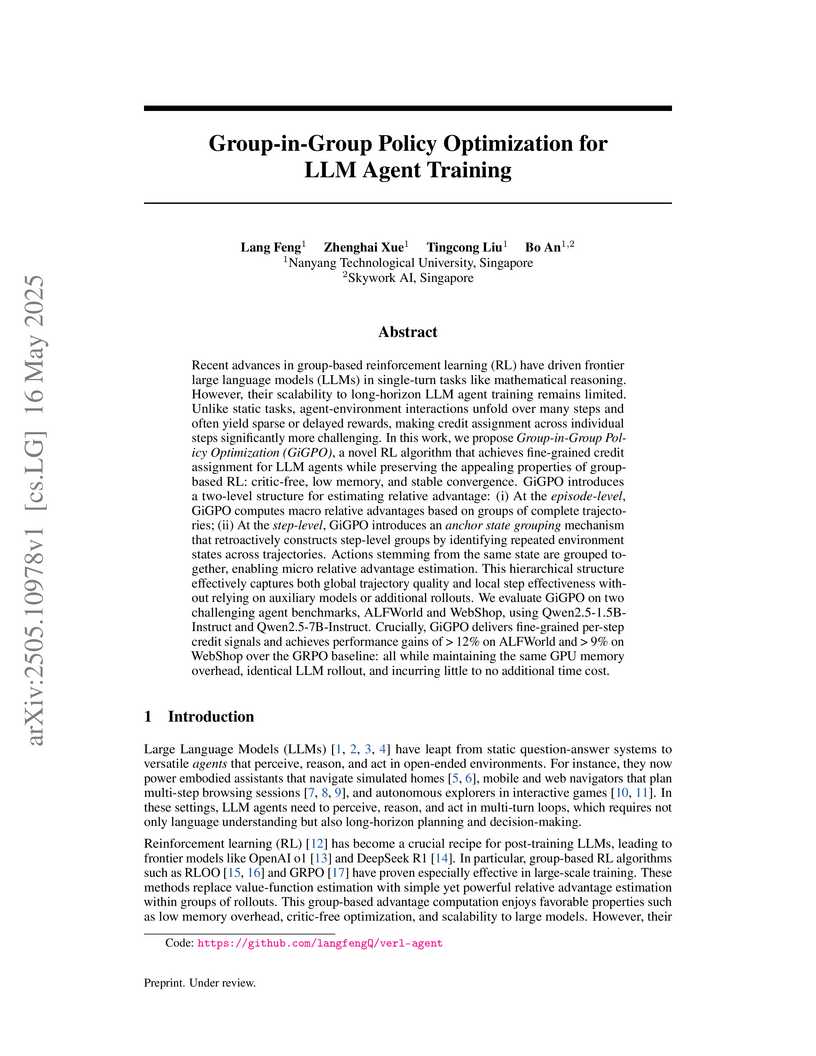 Group-in-Group Policy Optimization for LLM Agent Training | alphaXiv