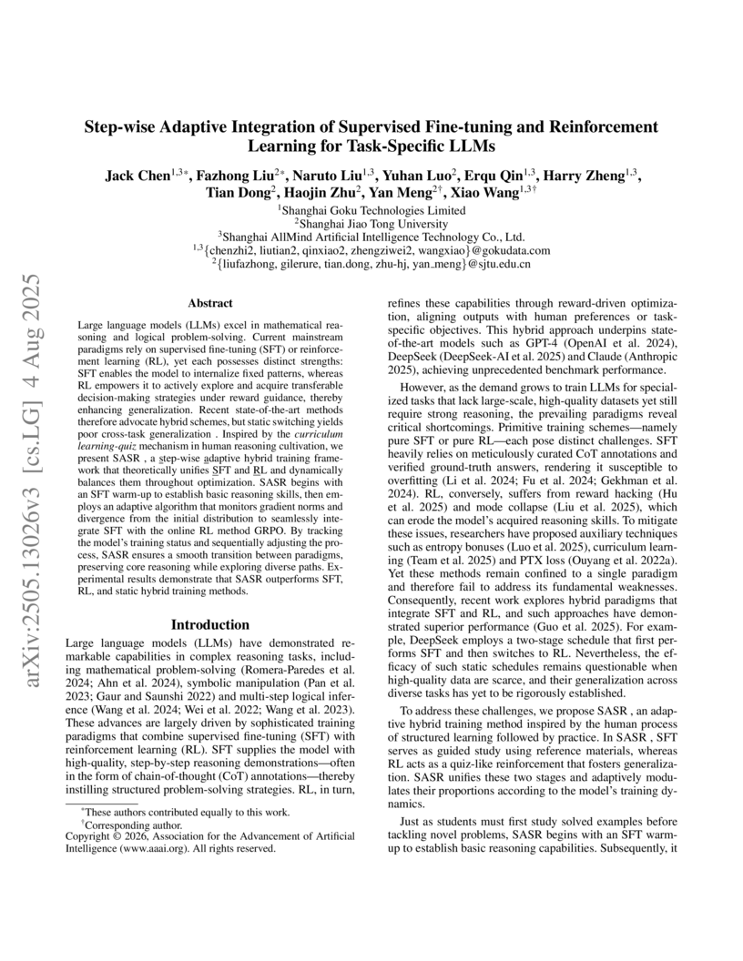 Step-wise Adaptive Integration of Supervised Fine-tuning and Reinforcement Learning for Task ...