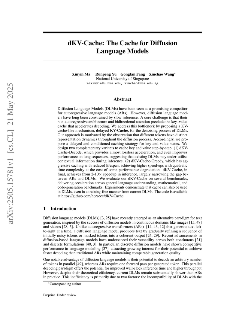 dKV-Cache: The Cache for Diffusion Language Models | alphaXiv