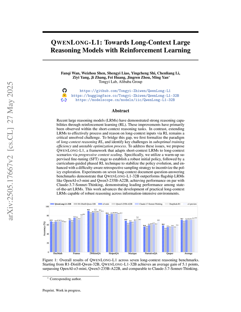QwenLong-L1: Towards Long-Context Large Reasoning Models with Reinforcement Learning | alphaXiv