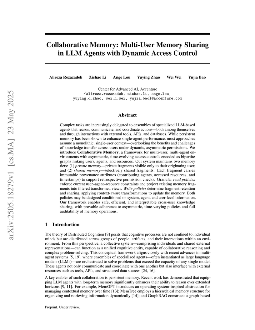 Collaborative Memory Multi User Memory Sharing In Llm Agents With Dynamic Access Control Alphaxiv