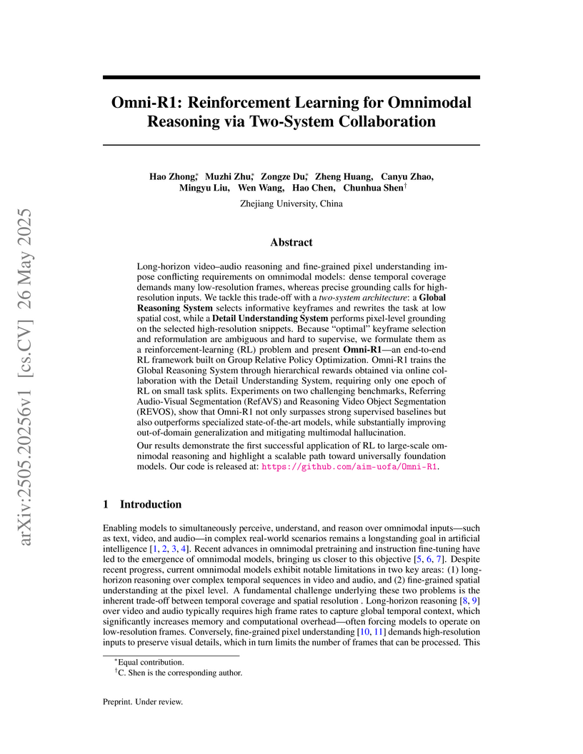 Omni-R1: Reinforcement Learning for Omnimodal Reasoning via Two-System ...