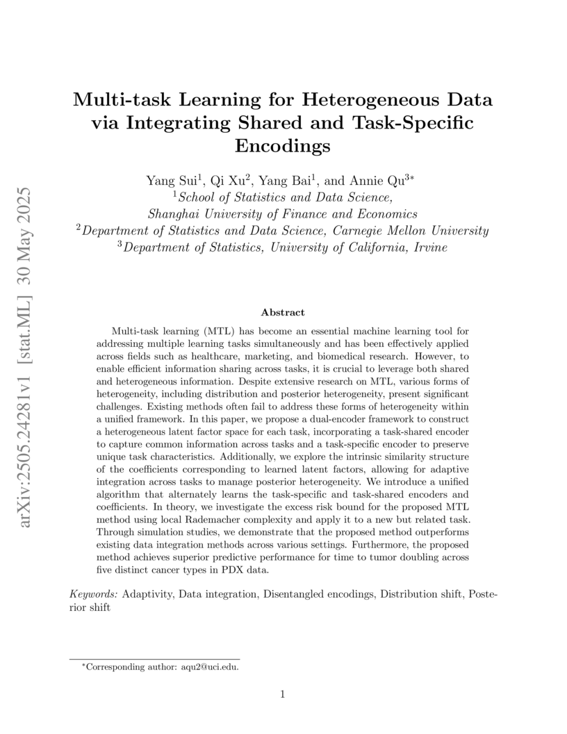 Multi-task Learning for Heterogeneous Data via Integrating Shared and Task-Specific Encodings ...