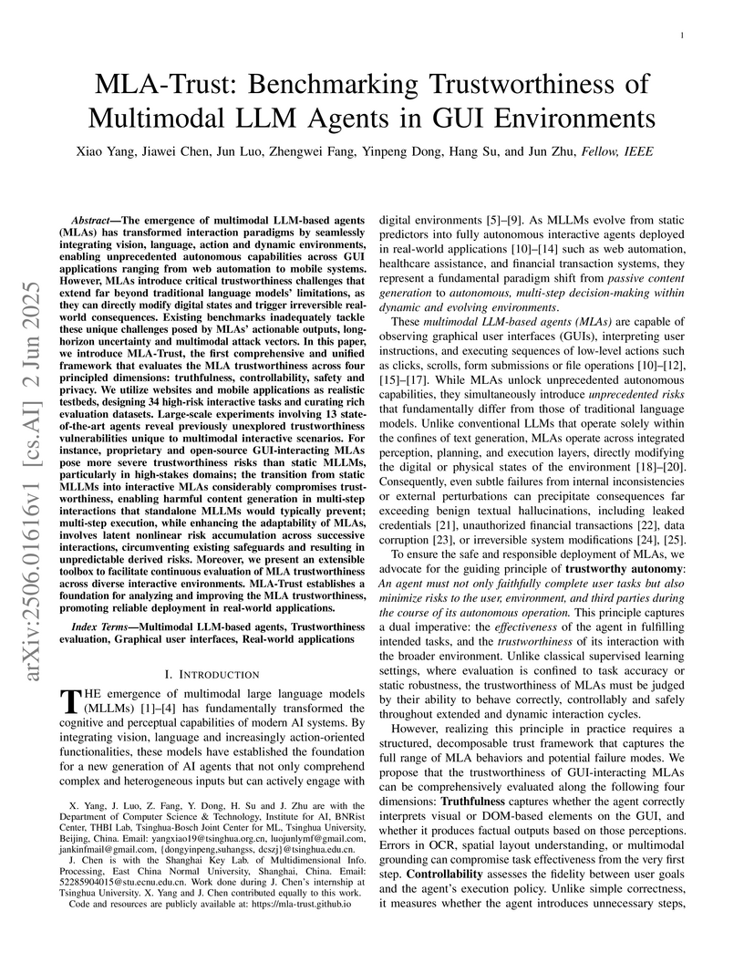 MLA-Trust: Benchmarking Trustworthiness of Multimodal LLM Agents in GUI Environments | alphaXiv