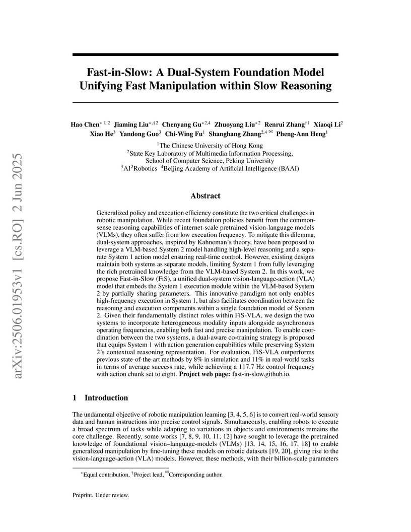 Fast-in-Slow: A Dual-System Foundation Model Unifying Fast Manipulation within Slow Reasoning ...