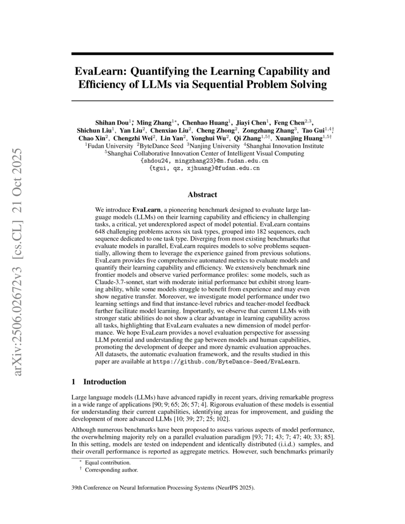 EvaLearn: Quantifying the Learning Capability and Efficiency of LLMs ...