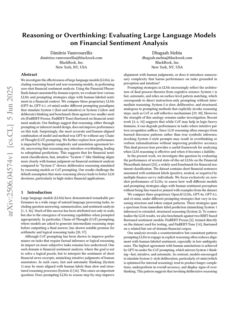 Reasoning or Overthinking: Evaluating Large Language Models on Financial Sentiment Analysis ...