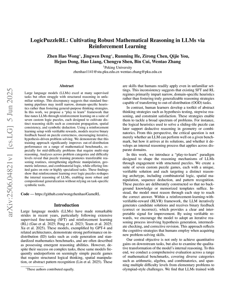 LogicPuzzleRL: Cultivating Robust Mathematical Reasoning in LLMs via Reinforcement Learning ...