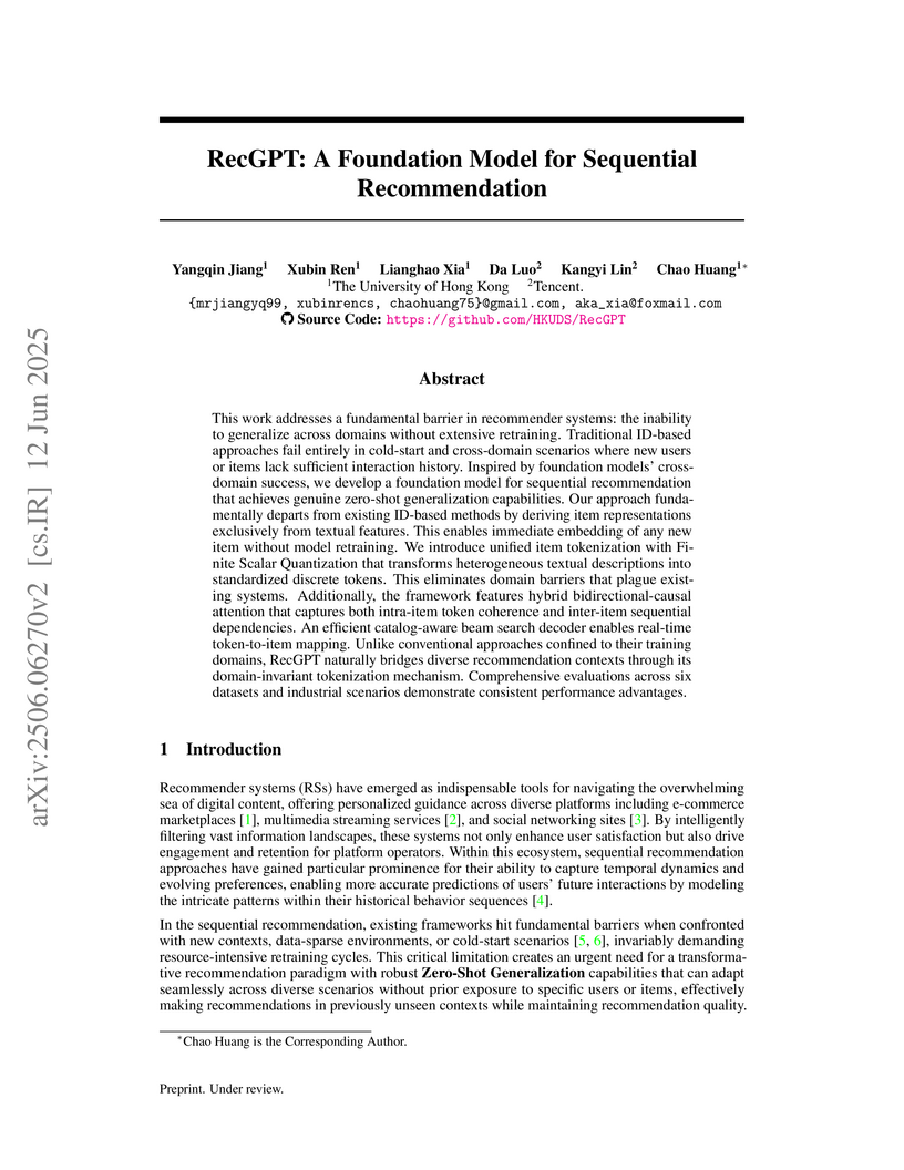 RecGPT: A Foundation Model for Sequential Recommendation | alphaXiv