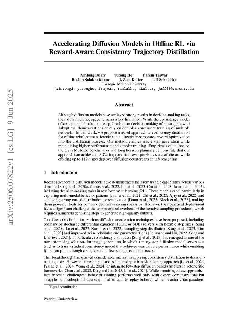 Accelerating Diffusion Models in Offline RL via Reward-Aware Consistency Trajectory Distillation ...