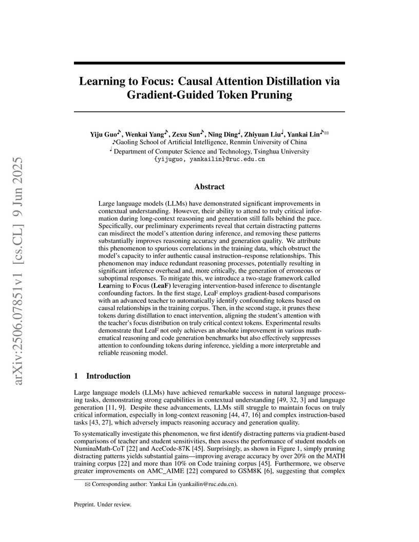 Learning to Focus: Causal Attention Distillation via Gradient-Guided Token Pruning | alphaXiv