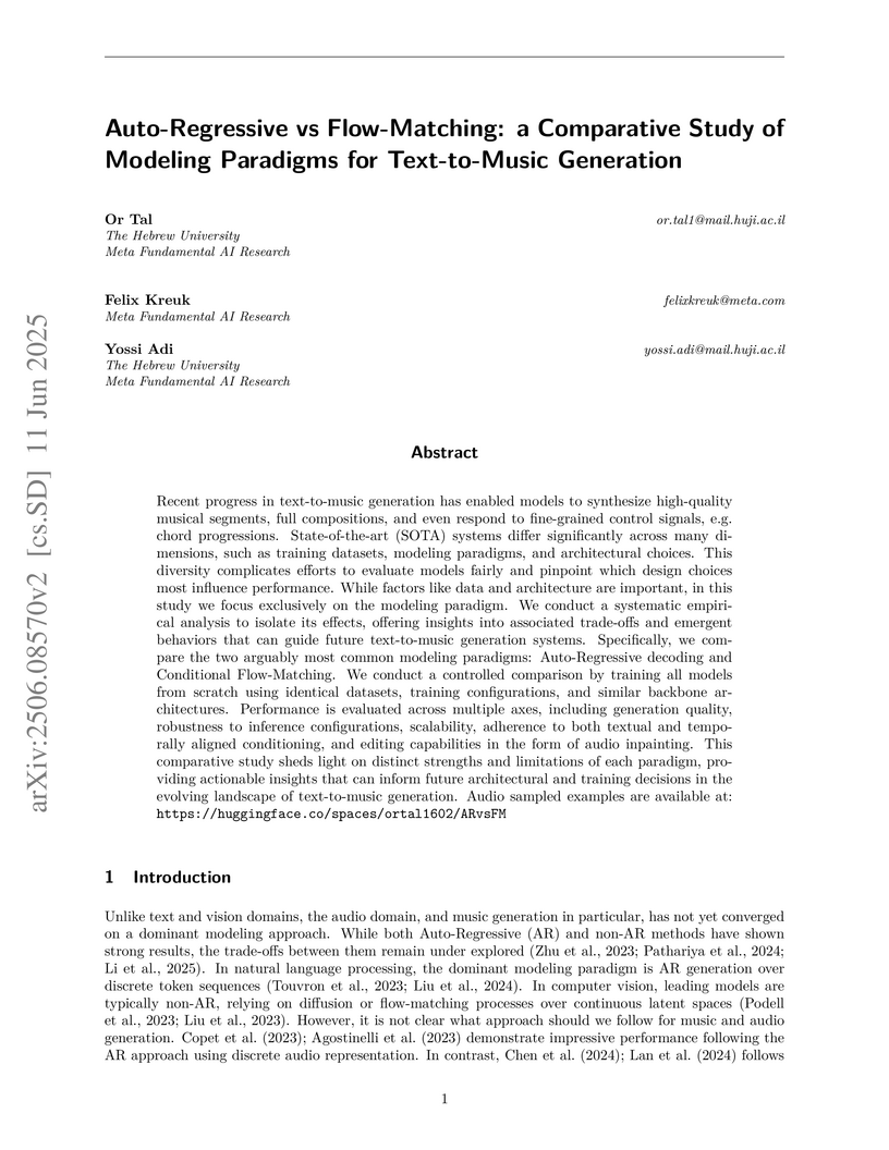 Auto-Regressive vs Flow-Matching: a Comparative Study of Modeling Paradigms for Text-to-Music ...