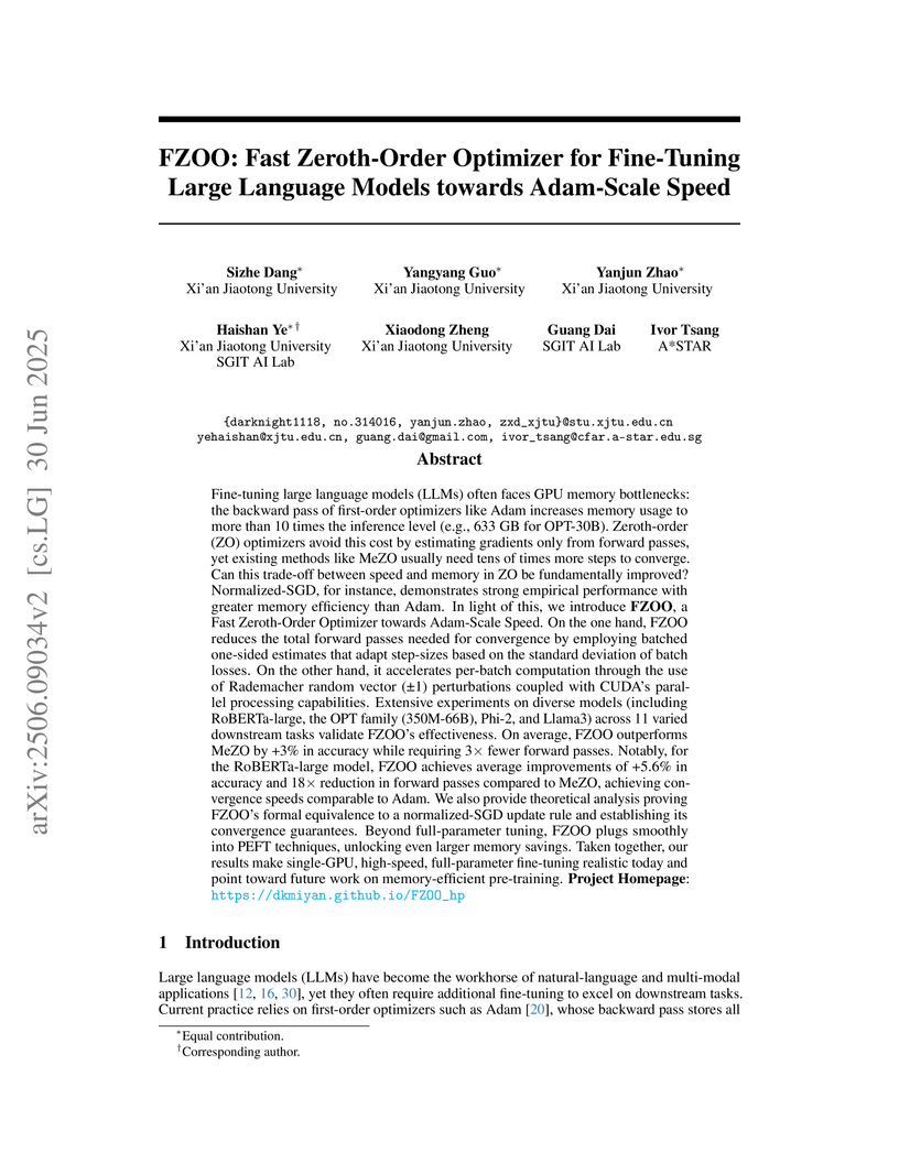 FZOO: Fast Zeroth-Order Optimizer for Fine-Tuning Large Language Models towards Adam-Scale Speed ...