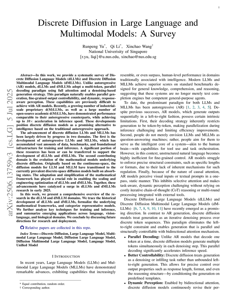 Discrete Diffusion in Large Language and Multimodal Models: A Survey | alphaXiv