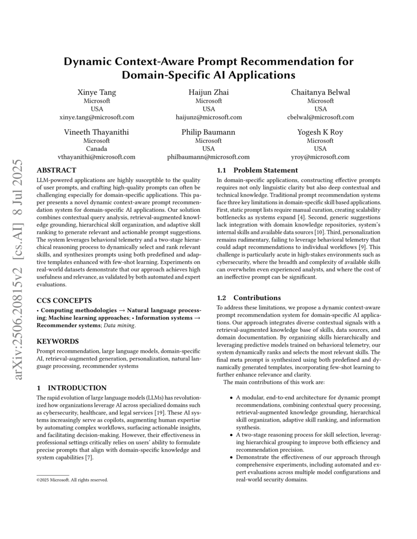 Dynamic Context-Aware Prompt Recommendation for Domain-Specific AI Applications | alphaXiv