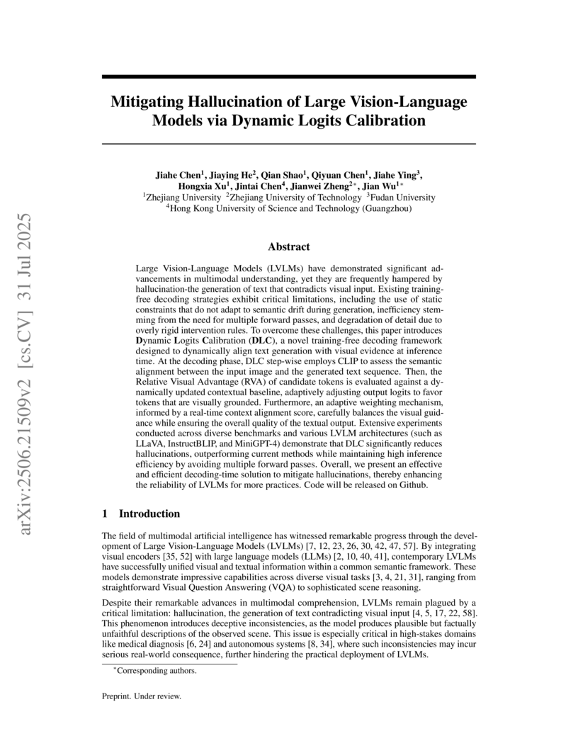Mitigating Hallucination of Large Vision-Language Models via Dynamic Logits Calibration | alphaXiv