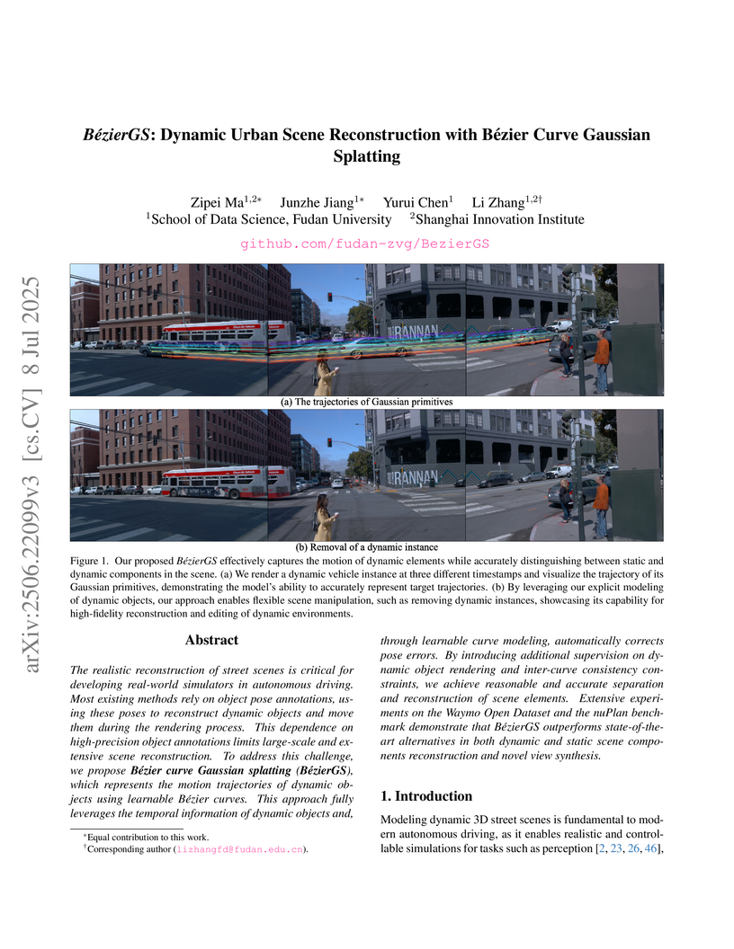 BézierGS: Dynamic Urban Scene Reconstruction with Bézier Curve Gaussian Splatting | alphaXiv