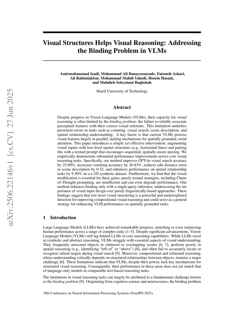 Visual Structures Helps Visual Reasoning: Addressing the Binding Problem in VLMs | alphaXiv