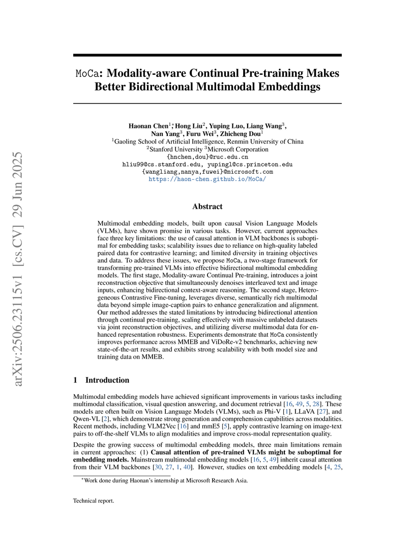 MoCa: Modality-aware Continual Pre-training Makes Better Bidirectional Multimodal Embeddings ...