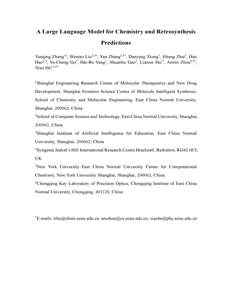 A Large Language Model for Chemistry and Retrosynthesis Predictions | alphaXiv