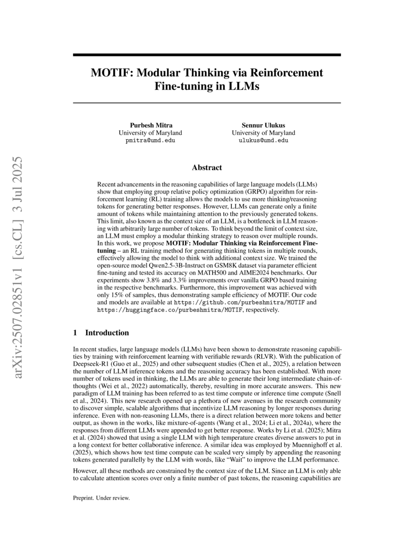 MOTIF: Modular Thinking via Reinforcement Fine-tuning in LLMs | alphaXiv