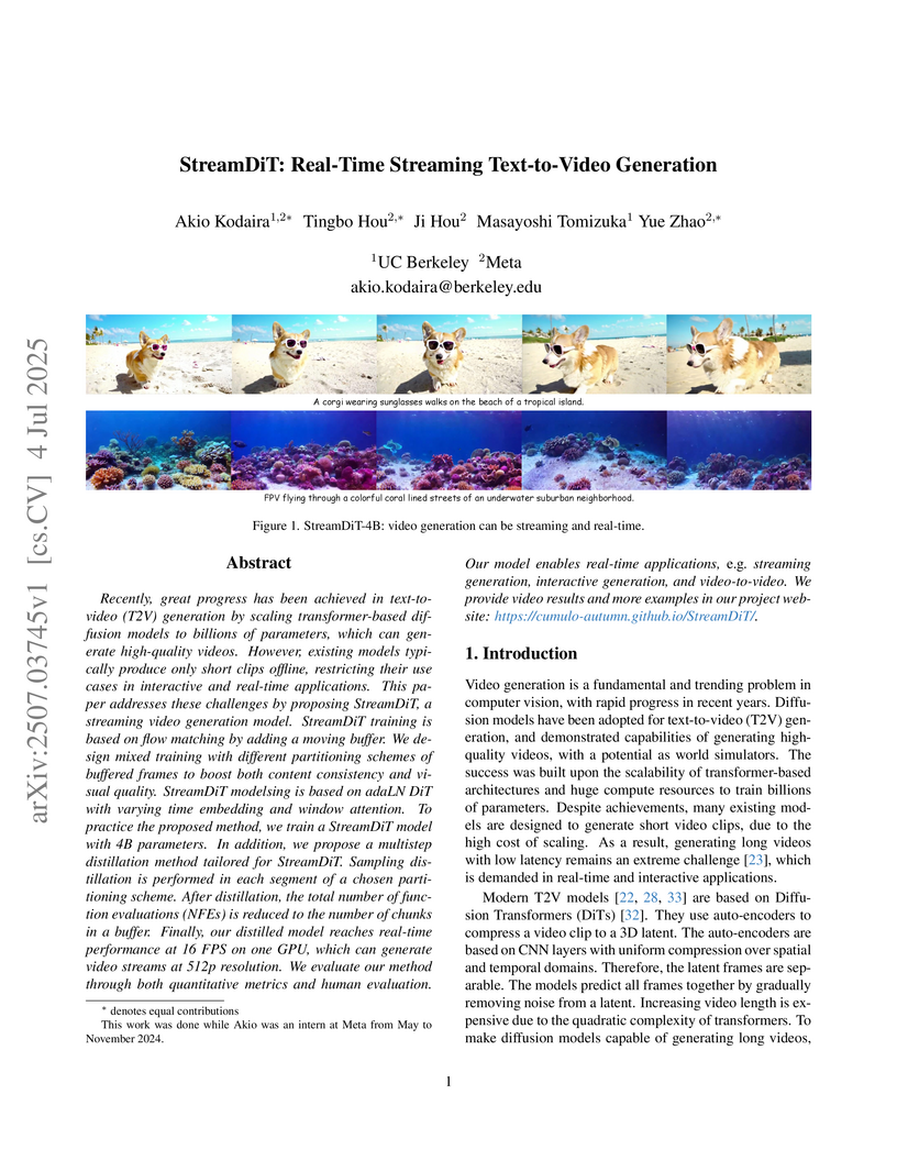 StreamDiT: Real-Time Streaming Text-to-Video Generation | alphaXiv