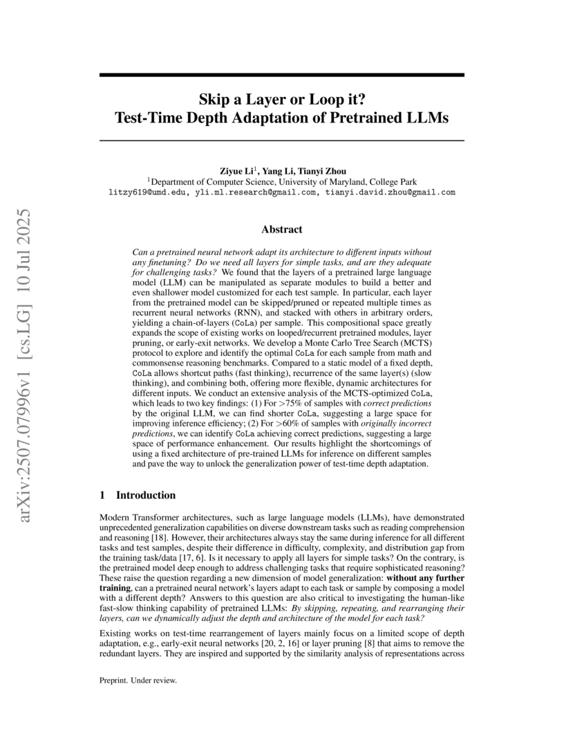 Skip a Layer or Loop it? Test-Time Depth Adaptation of Pretrained LLMs ...