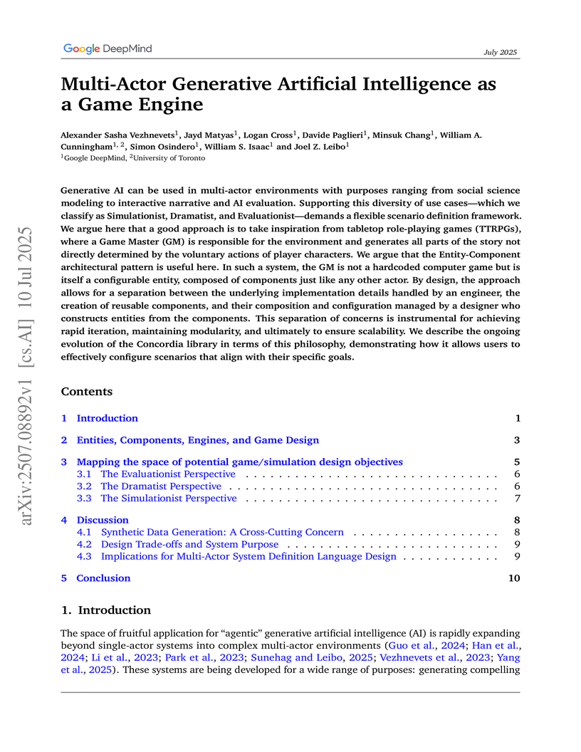 Multi-Actor Generative Artificial Intelligence as a Game Engine | alphaXiv